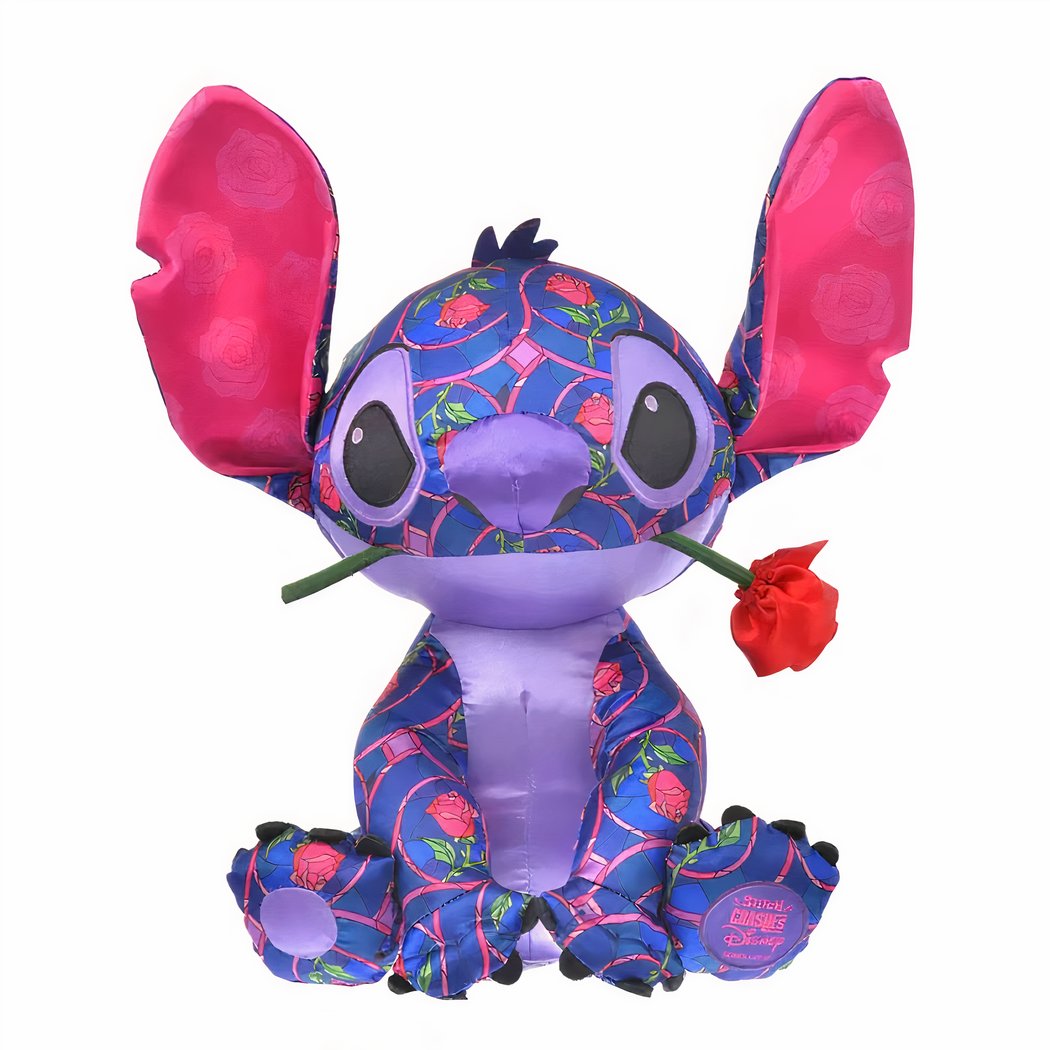 Peluche violette Stitch avec une rose rouge dans la bouche • Ma Peluche